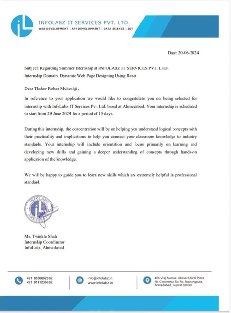 Rohan Thakor On Linkedin Internship React Careergrowth Infolabzitservices