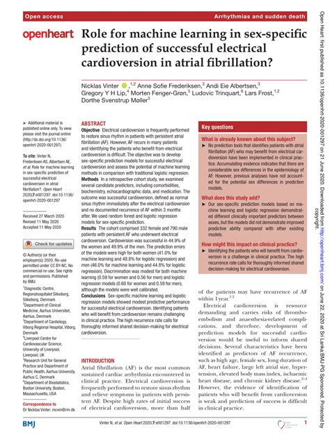 Pdf Role For Machine Learning In Sex Specific Prediction Of