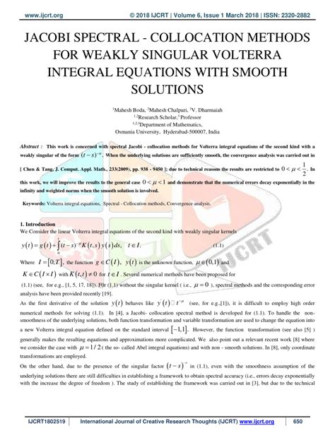 Pdf Jacobi Spectral Collocation Methods For Weakly Singular Volterra Integral Equations With