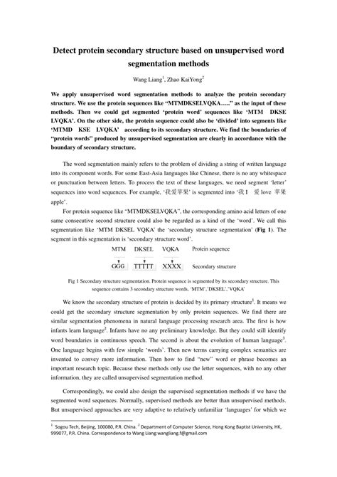 Pdf Detect Protein Secondary Structure Based On Unsupervised Word Segmentation Methods