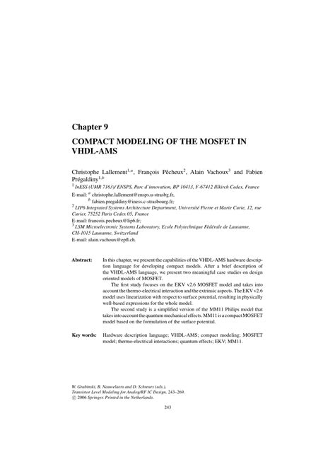 Pdf Compact Modeling Of The Mosfet In Vhdl Ams