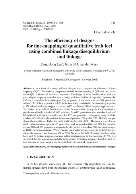 Solution The Efficiency Of Designs For Fine Mapping Of Quantitative