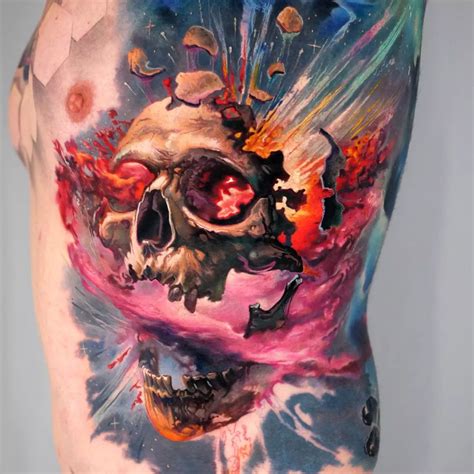 Skull Explosion In Space Tattoo Ideas