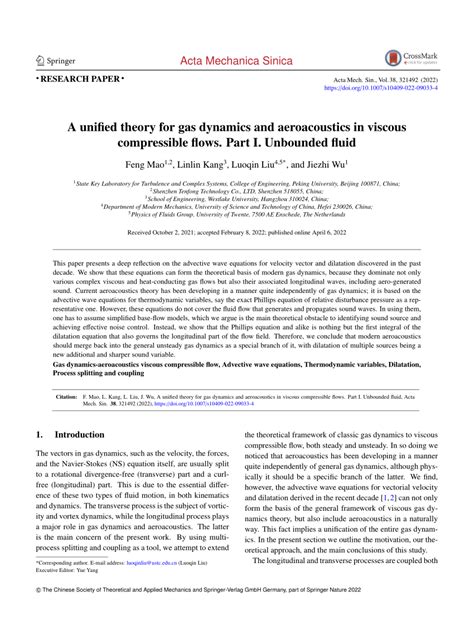 Pdf A Unified Theory For Gas Dynamics And Aeroacoustics In Viscous Compressible Flows Part I