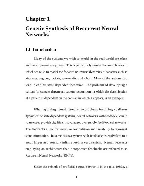 Pdf Chapter 1 Genetic Synthesis Of Recurrent Neural Networks