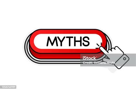 흰색 배경에 격리 된 비문 신화와 빨간색 3d 버튼 마우스 커서 선형 설계 벡터 그림입니다 0명에 대한 스톡 벡터 아트 및 기타 이미지 Istock