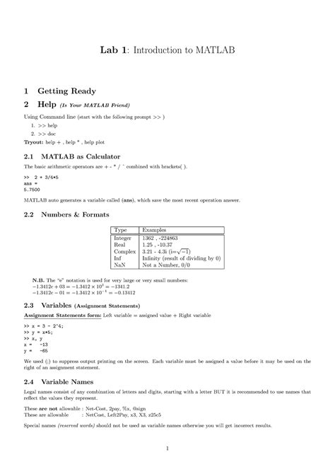 Lab 1 Introduction Matlab Exercises Lab 1 Introduction To Matlab