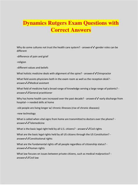 Dynamics Rutgers Exam Questions With Correct Answers Dynamics Of