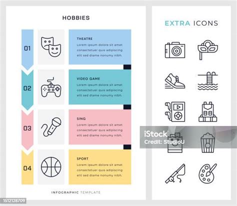 취미 인포그래픽 템플릿과 라인 아이콘 생활 방식에 대한 스톡 벡터 아트 및 기타 이미지 생활 방식 수영 동작 활동 편집