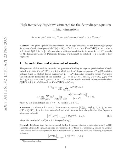 Pdf High Frequency Dispersive Estimates For The Schrodinger Equation