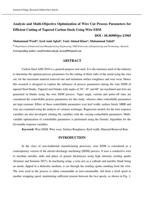 Pdf Analysis And Multi Objective Optimization Of Wire Cut Process