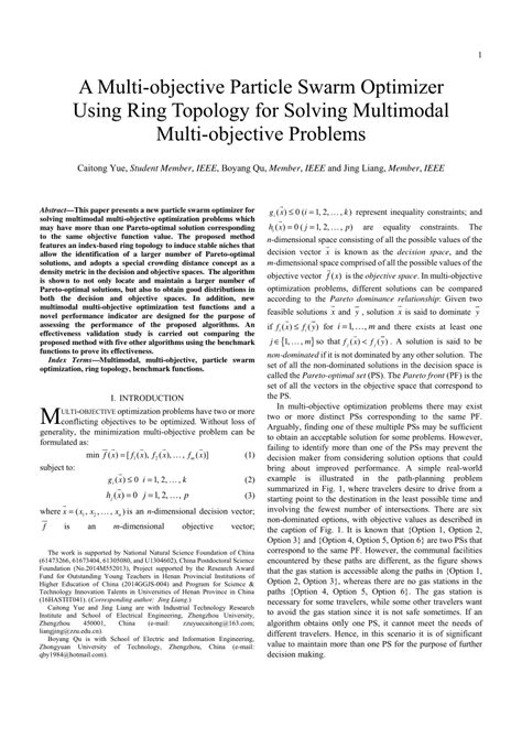 pdf a multi objective particle swarm optimizer using ring topology