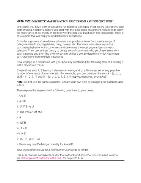Math 1302discrete Mathematics Discussion Assignment Unit 1 Solutions