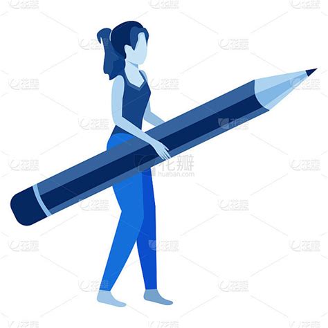 角色拿着一支铅笔。21世纪时尚的绘画。