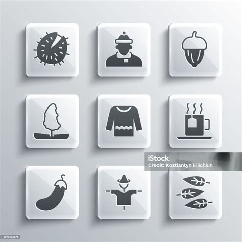 허수아비 잎 또는 잎 티백 스웨터 가지 나무 밤 도토리 아이콘을 곁들인 차 한 잔 벡터 0명에 대한 스톡 벡터 아트 및 기타 이미지 Istock