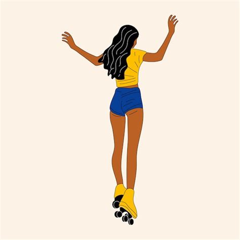 Premium Vector Vector Vintage Skating Girl With Roller Skates Hand