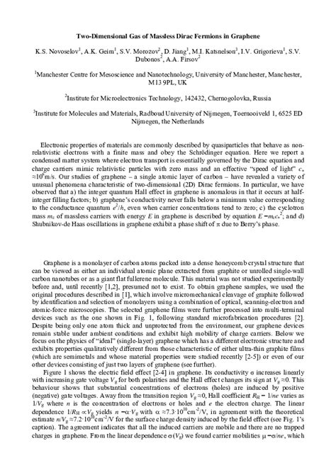 Pdf Two Dimensional Gas Of Massless Dirac Fermions In Graphene