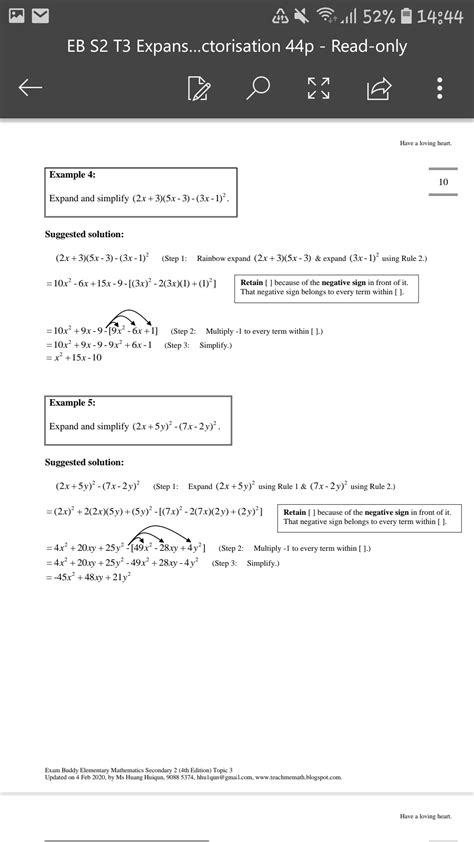 Exam Buddy Elementary Mathematics Sec 2 2020 Edition Topic 3 Expansion And Factorisation Of