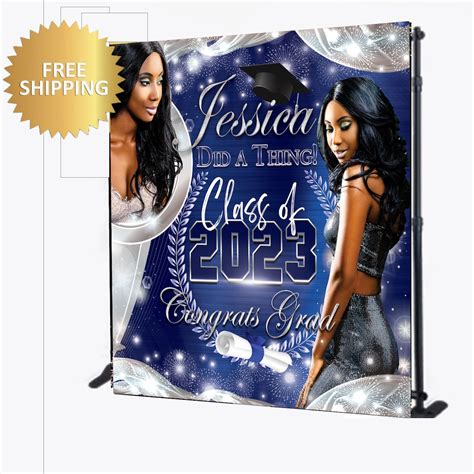 Blue Silver Backdrop Class 2023 Photo Step And Repeat Class Of 2023
