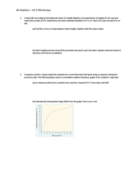 Ap Statistics Chapter 2 Frq Review Pdf Wellness Science And Mathematics