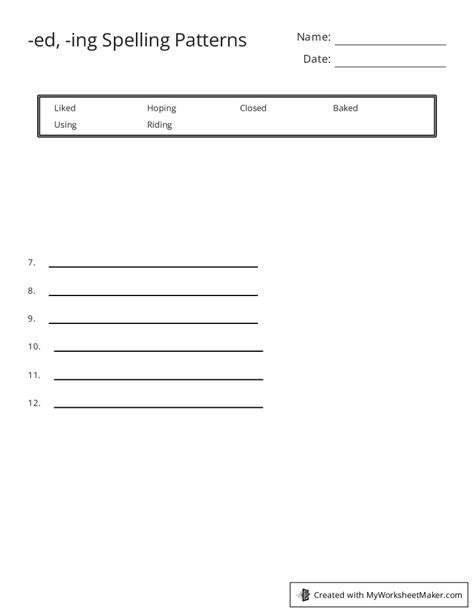 Ed Ing Spelling Patterns My Worksheet Maker Create Your Own Worksheets