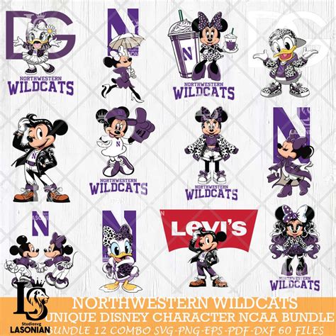 Northwestern Wildcats Disney Character Ncaa Bundle 12 Lasoniansvg