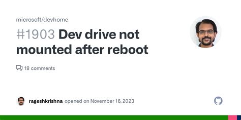 Dev Drive Not Mounted After Reboot · Issue 1903 · Microsoftdevhome · Github