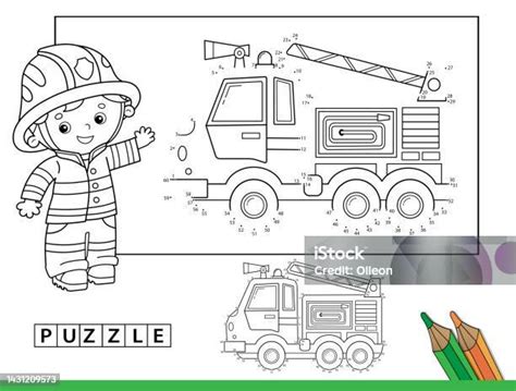 아이들을위한 퍼즐 게임 숫자 게임 만화 소방차의 색칠 페이지 개요 어린이를위한 색칠 공부 책 교육에 대한 스톡 벡터 아트 및 기타 이미지 Istock