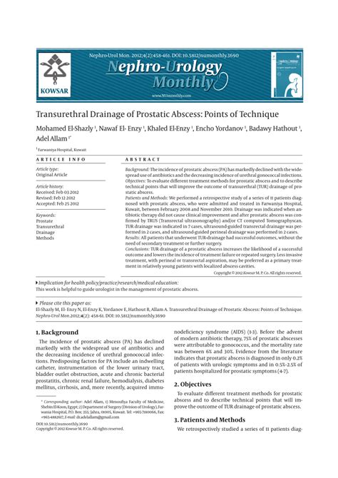 Pdf Transurethral Drainage Of Prostatic Abscess Points Of Technique