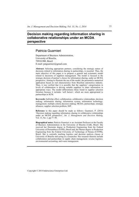 Pdf A Multicriteria Decision Model For Collaborative Partnerships In
