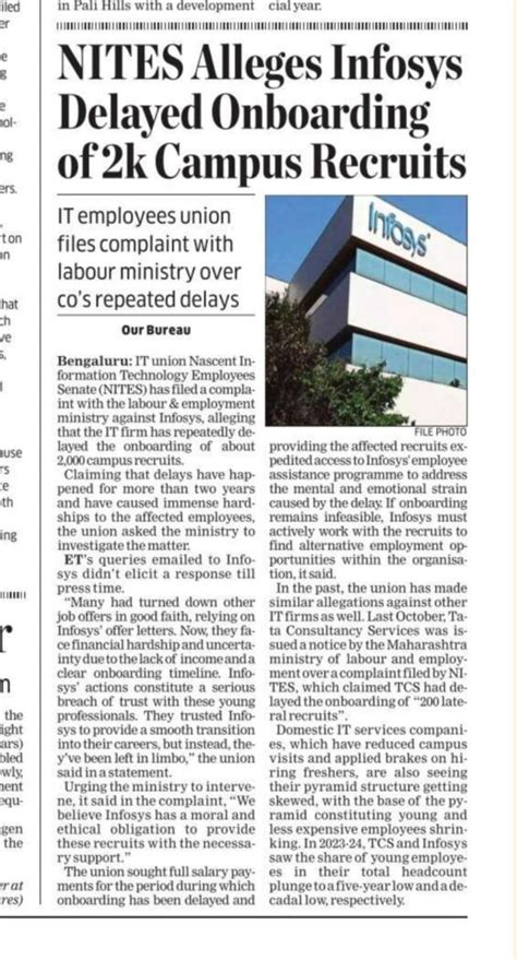 Infosys Delays Onboarding For Over 2 Years Nites Demands Government Action