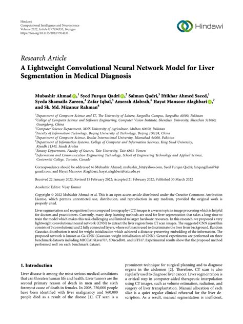Pdf A Lightweight Convolutional Neural Network Model For Liver