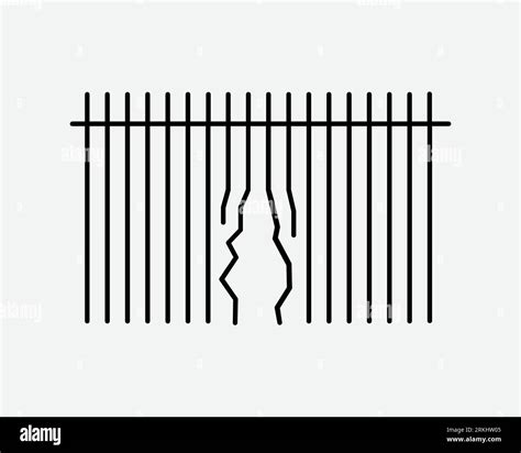 Broken Fence Icon Escape Barrier Escape Enclosure Security Border Gate Black White Outline Shape