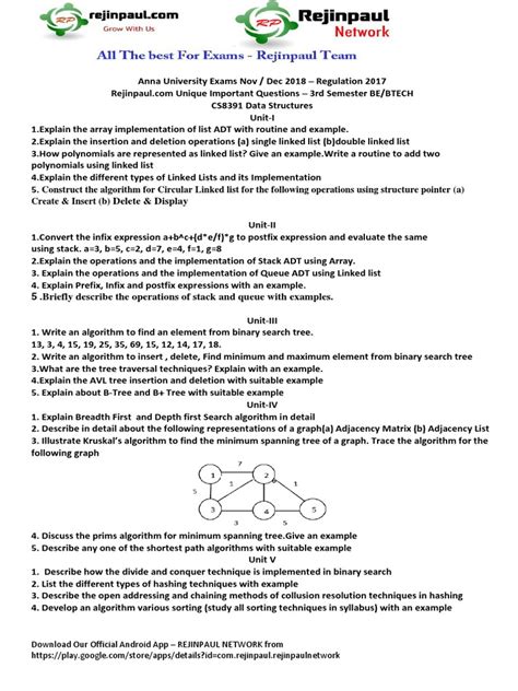 Cs8391 Ds Iq Nov Dec 2018 Rejinpaul Pdf Algorithms And Data