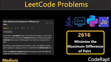 Minimize The Maximum Difference Of Pairs Leetcode Q2616 Python