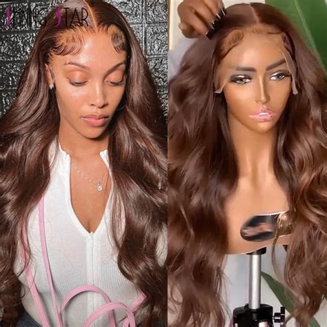 다크 브라운 13x4 레이스 프런트 가발 바디 웨이브 레이스 프런트 인모 가발 투명 레이스 가발 페루 브라운 레이스 정면 가발 레미 Aliexpress