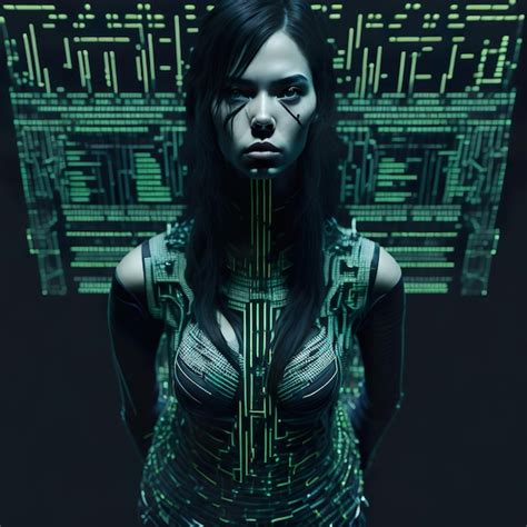Premium Ai Image A Woman With A Green And Black Outfit Is Standing In Front Of A Green Screen