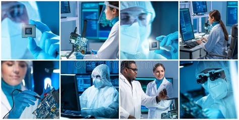 Microelectronics Engineers Work In A Modern Scientific Laboratory On
