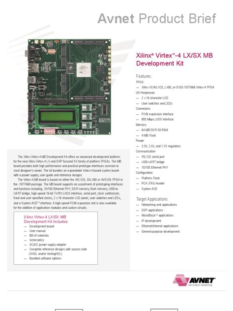 Xilinx Virtex 4 Lx Sx Mb Development Kit Product Brief Field Programmable Gate Array Office