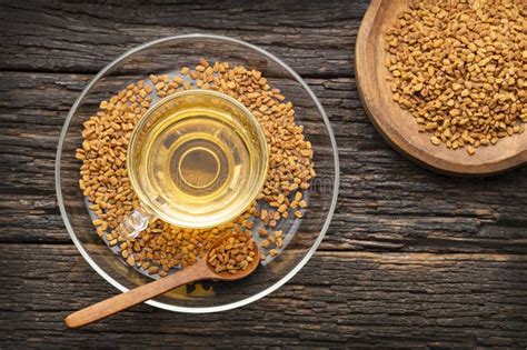 Trigonella Foenum Graecum Infusion Of Fenugreek Seeds Served In A Glass Bowl Stock Image