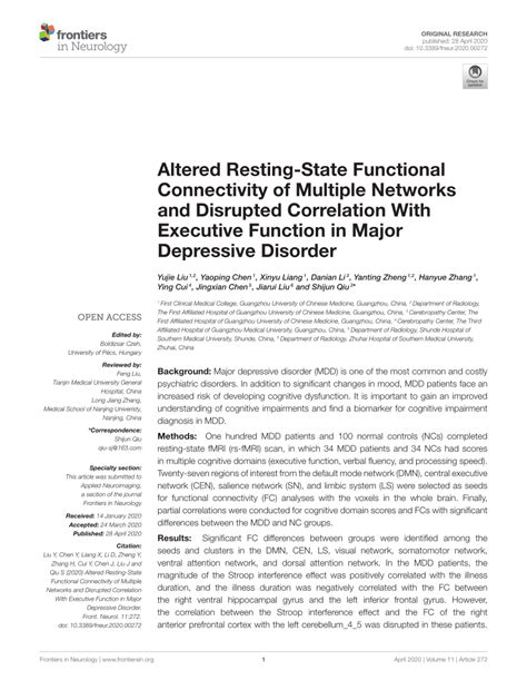 Pdf Altered Resting State Functional Connectivity Of Multiple Networks And Disrupted