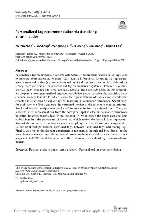 Personalized Tag Recommendation Via Denoising Auto Encoder Request Pdf