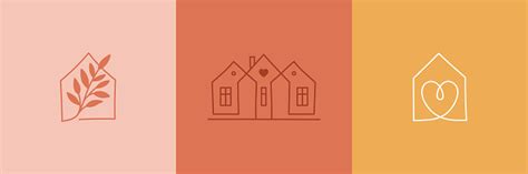 간단한 선형 스타일의 추상 로고 디자인 템플릿의 벡터 세트 아늑한 홈 엠블럼 주택 과 식물은 집에 머물 소셜 미디어 이야기 하이라이트및 인테리어 상점과 디자이너를위한