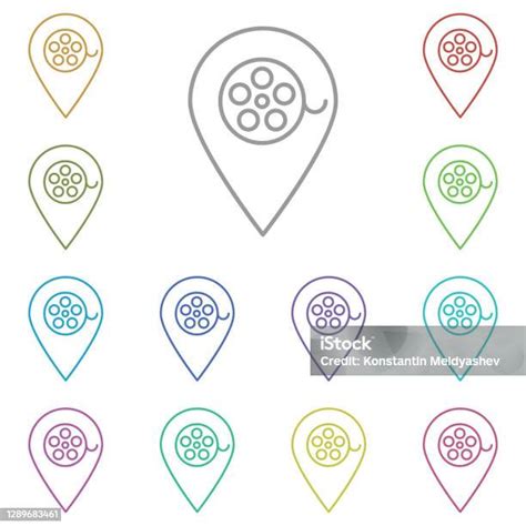 시네마 위치 멀티 컬러 아이콘 간단한 얇은 선 Ui 및 Ux 웹 사이트 또는 모바일 응용 프로그램에 대한 시네마 아이콘의 윤곽 벡터 개념에 대한 스톡 벡터 아트 및 기타