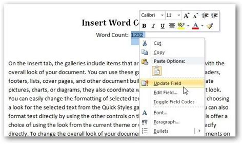 How To Use Field Codes In MS Word To Create Word Counts