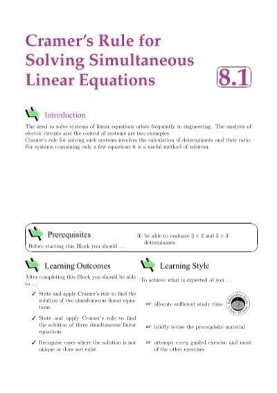 Cramer S Rule For Solving Simultaneous Linear Equations