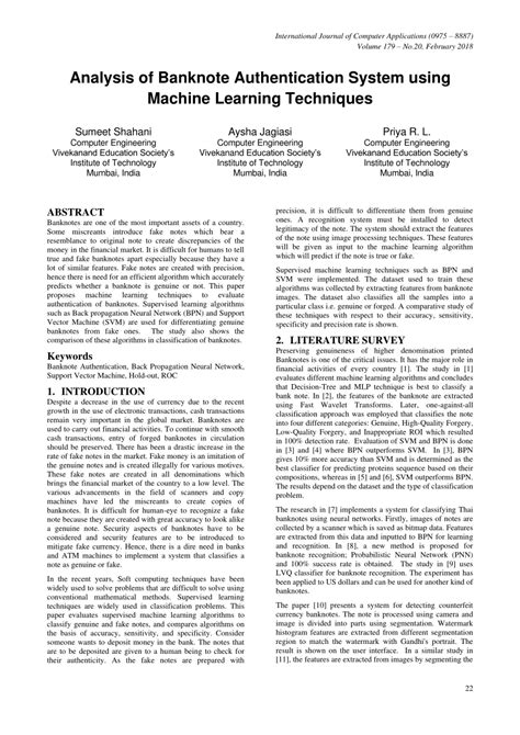 Pdf Analysis Of Banknote Authentication System Using Machine Learning
