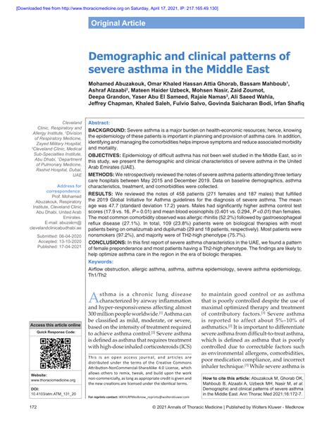 Pdf Demographic And Clinical Patterns Of Severe Asthma In The Middle East