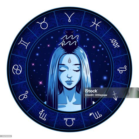 물병자리 조디악 기호 작품 아름 다운 소녀 얼굴 별자리 기호 스타 기호 벡터 일러스트 레이 션 점성술에 대한 스톡 벡터 아트 및 기타 이미지 Istock