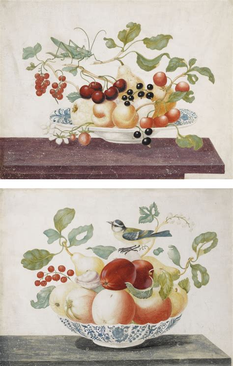 Italian School Possibly 19th Century A Pair Of Still Lifes Depicting Birds And Insects On